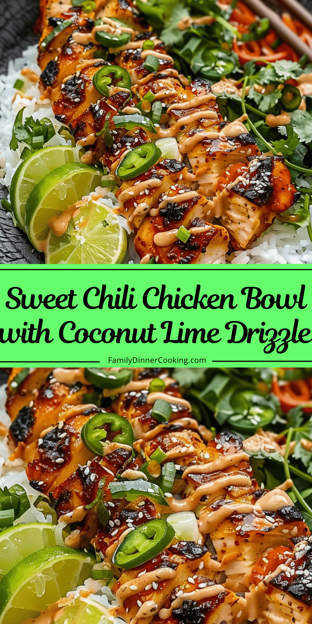 Sweet Chili Chicken Bowl with Coconut Lime Drizzle - Family Dinner Cooking